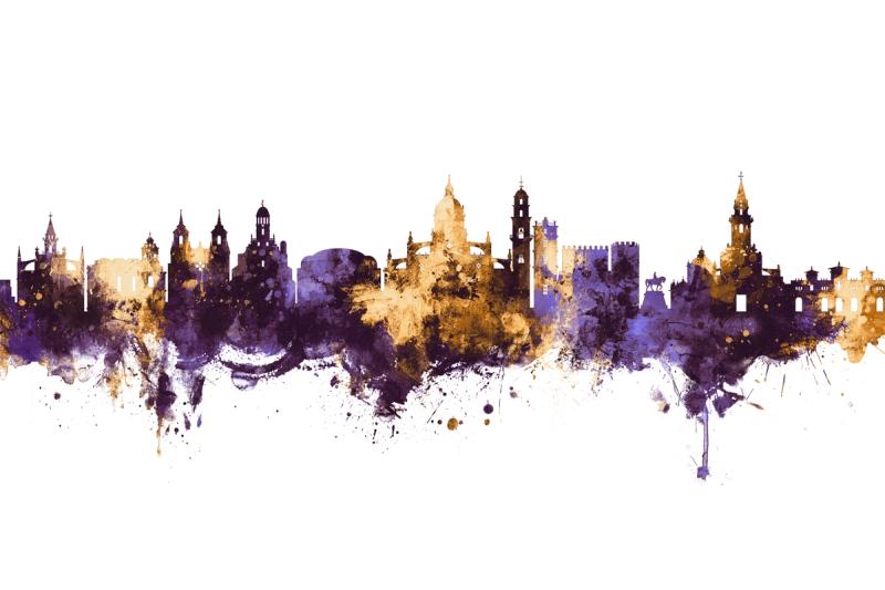 Jerez Spain Skyline Purple & Gold wallpaper mural 100% PVC-free and non ...