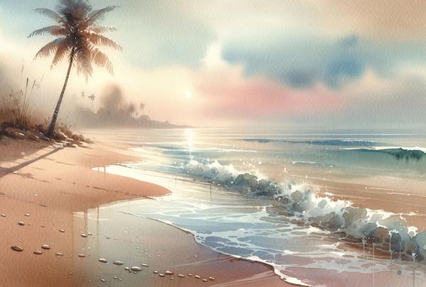 Calm Tropical Beach Sunrise wallpaper mural 100% PVC-free and non-toxic