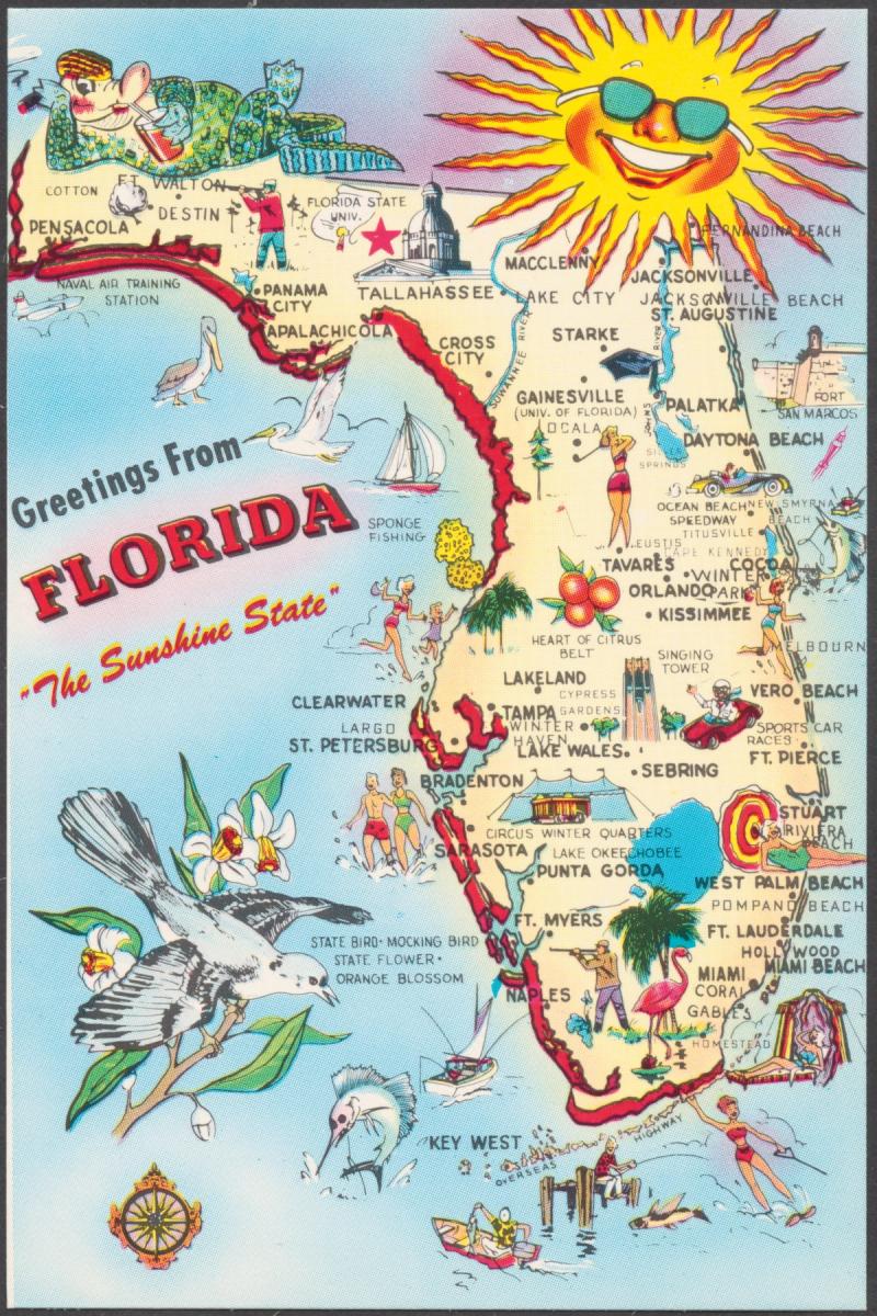 Vintage Florida Travel Map wallpaper mural 100% PVC-free and non-toxic