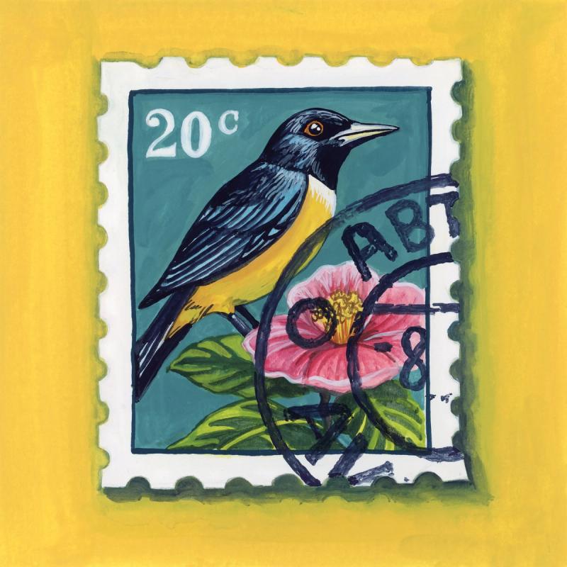 Beautiful Bird Stamp wallpaper mural 100% PVC-free and non-toxic