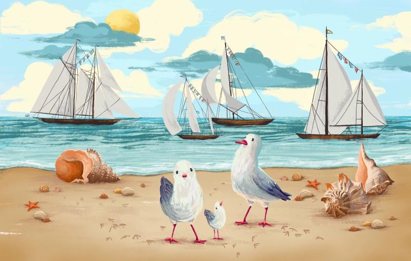 Seagull Regatta wallpaper mural 100% PVC-free and non-toxic