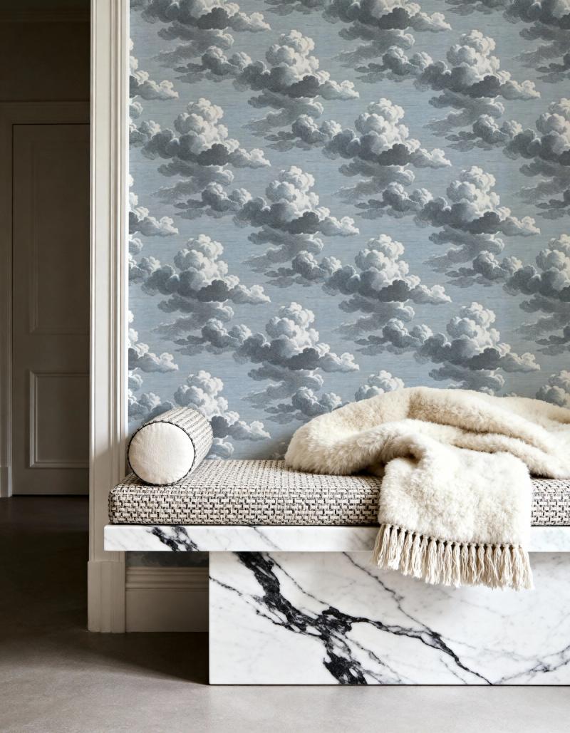 Intaglio Clouds Pattern, Ink Blue wallpaper 100% PVC-free and non-toxic