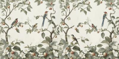 Bird Harmony, Cream wallpaper mural 100% PVC-free and non-toxic