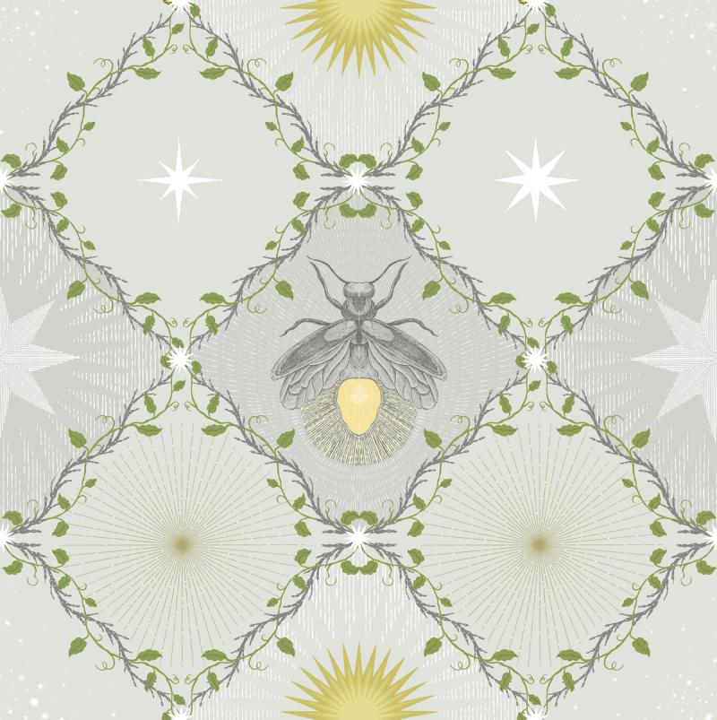 Ornamental Fireflies, Light Celadon wallpaper 100% PVC-free and non-toxic