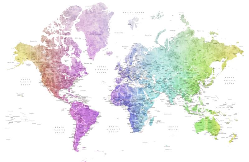 World Map Cities - Jude wallpaper mural 100% PVC-free and non-toxic