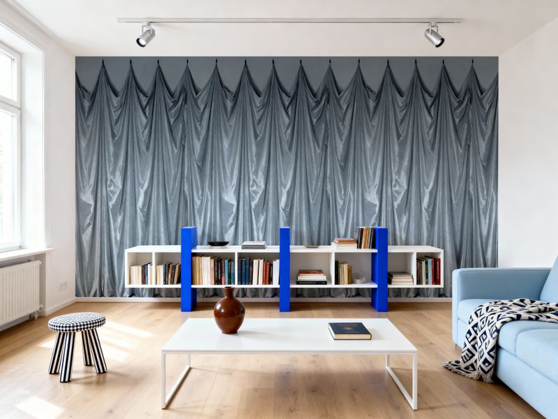 Medici Drapes, Stone Blue wallpaper mural 100% PVC-free and non-toxic