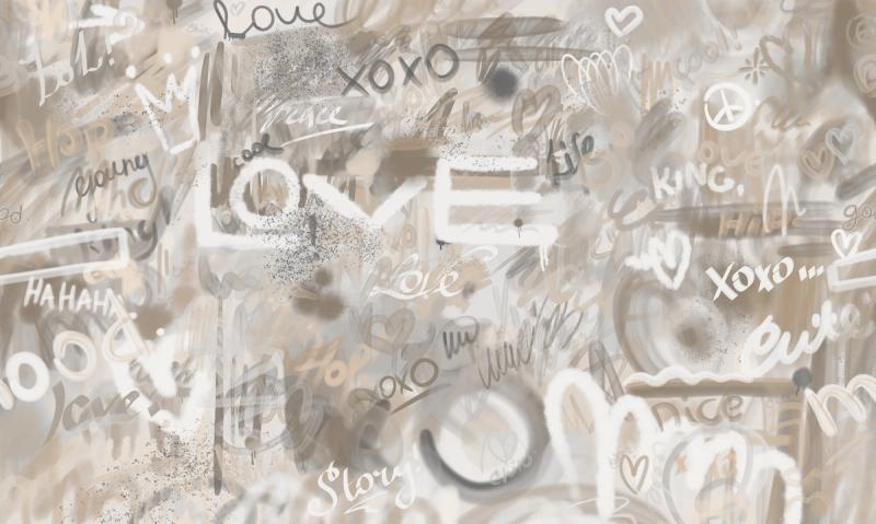 Graffiti Love, Beige wallpaper mural 100% PVC-free and non-toxic