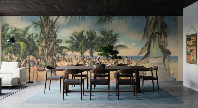 Miami Beach Postcard - Screenprint wallpaper mural 100% PVC-free and ...