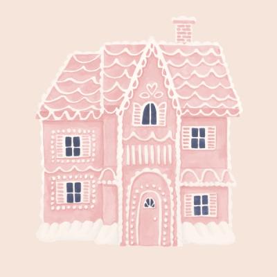 Gingerbread Dream House I Pink wallpaper mural 100% PVC-free and non-toxic