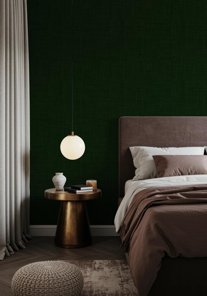 Mottled Linen Effect, Forest Green wallpaper 100% PVC-free and non-toxic