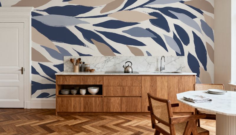 Leafy Lines Plain wallpaper mural 100% PVC-free and non-toxic
