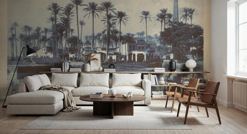 Cairo Village Postcard - Screenprint wallpaper mural 100% PVC-free and ...