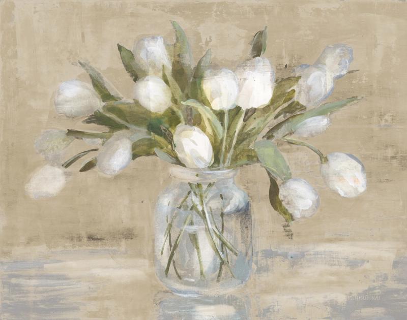 April Tulips Neutral wallpaper mural 100% PVC-free and non-toxic