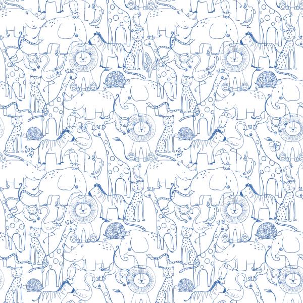 Calm & Cute Baby Animals Pattern, Blue wallpaper 100% PVC-free and non ...