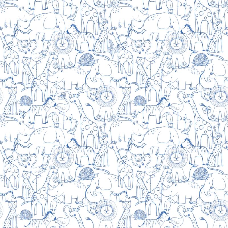 Calm & Cute Baby Animals Pattern, Blue wallpaper 100% PVC-free and non ...
