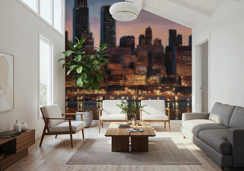 Manhattan Evening Reflection wallpaper mural 100% PVC-free and non-toxic