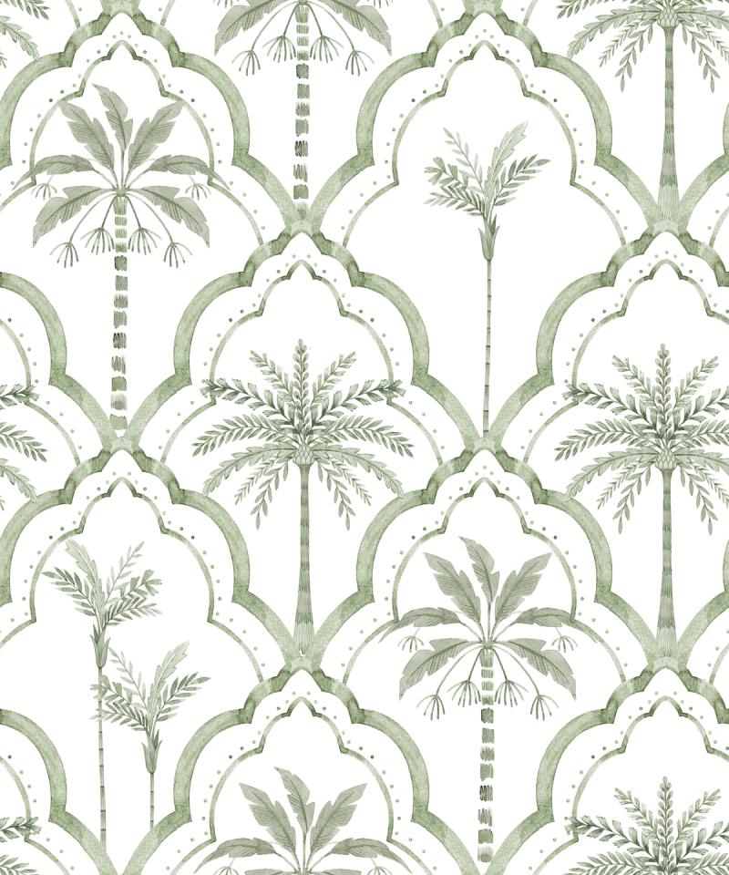 The Palm Lattice, Sage Green wallpaper 100% PVC-free and non-toxic