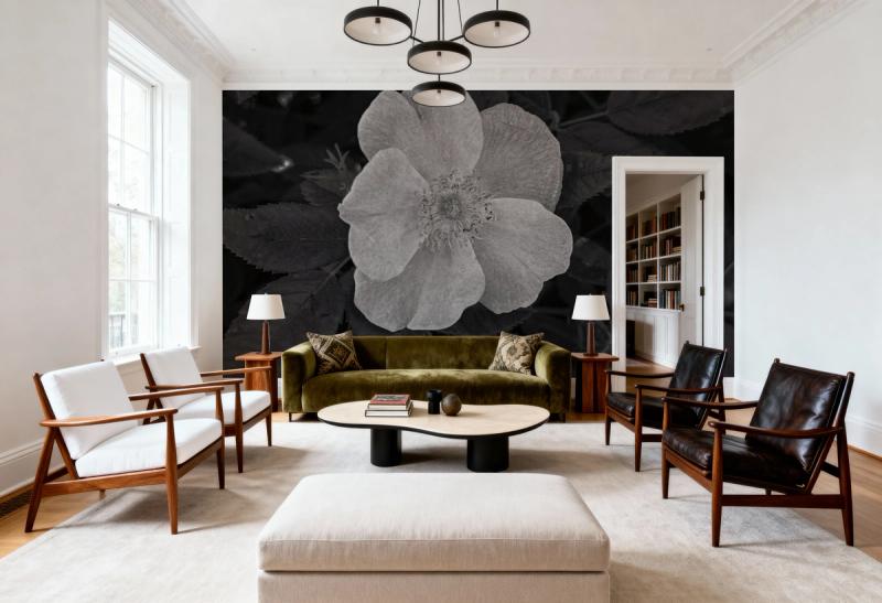 Wild Rose BW II wallpaper mural 100% PVC-free and non-toxic