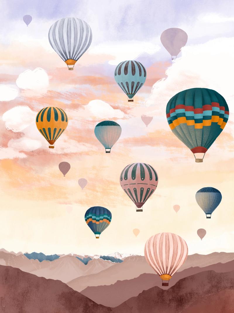 Airballoon Sky wallpaper mural 100% PVC-free and non-toxic