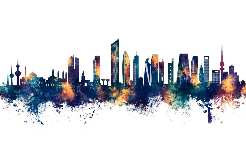 Kuwait City Skyline Blue & Bronze wallpaper mural 100% PVC-free and non ...