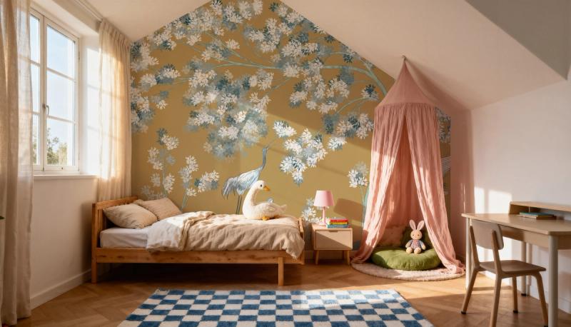 Kyoto Grace, Yellow Ochre wallpaper mural 100% PVC-free and non-toxic