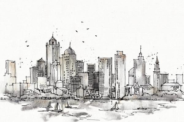 Skyline Sketches Boston wallpaper mural 100% PVC-free and non-toxic