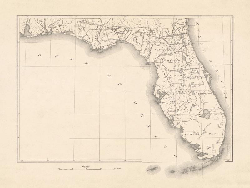 Vintage Florida Map wallpaper mural 100% PVC-free and non-toxic