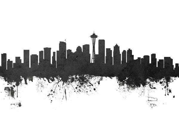 Seattle Skyline Black & White wallpaper mural 100% PVC-free and non-toxic