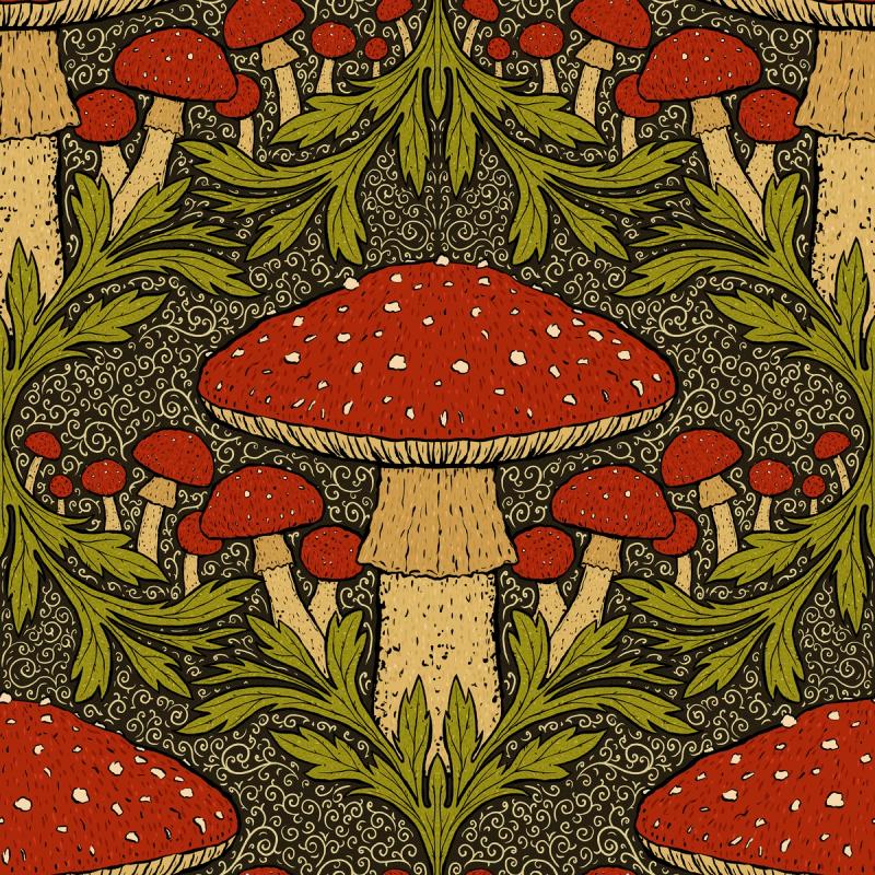 Heritage Toadstool, Deep Red wallpaper 100% PVC-free and non-toxic