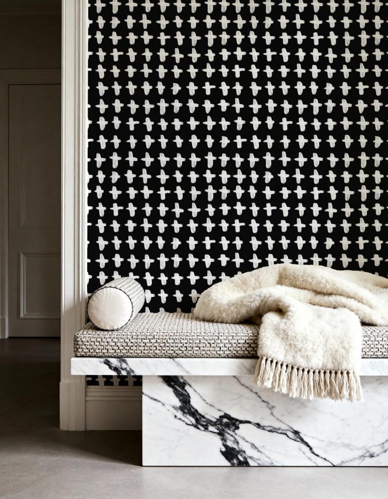 Doodle Crosses Black wallpaper 100% PVC-free and non-toxic
