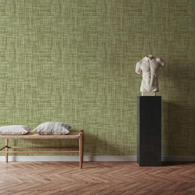 Mottled Linen Effect, Olive Green wallpaper 100% PVC-free and non-toxic