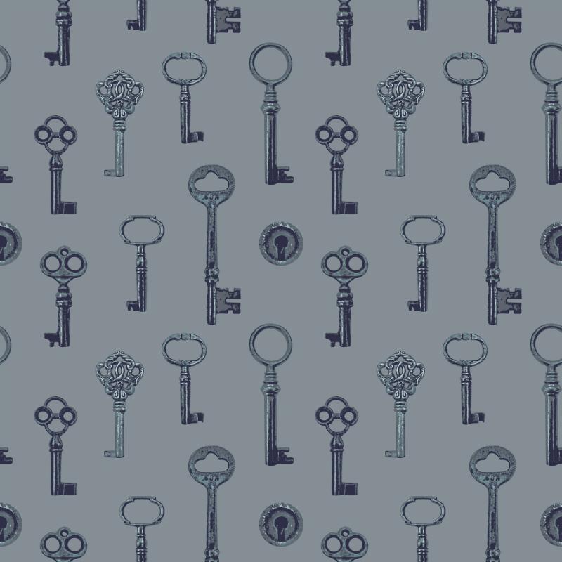 Antique Keys, French Blue wallpaper 100% PVC-free and non-toxic