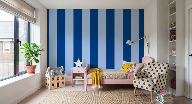 Scalloped Circus Stripes, Blue on Blue wallpaper mural 100% PVC-free ...