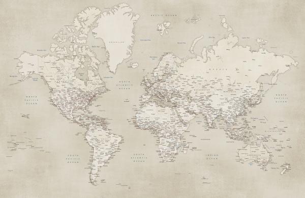 World Map Cities - Gentry wallpaper mural 100% PVC-free and non-toxic