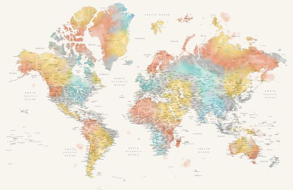 World Map Cities - Fifi wallpaper mural 100% PVC-free and non-toxic