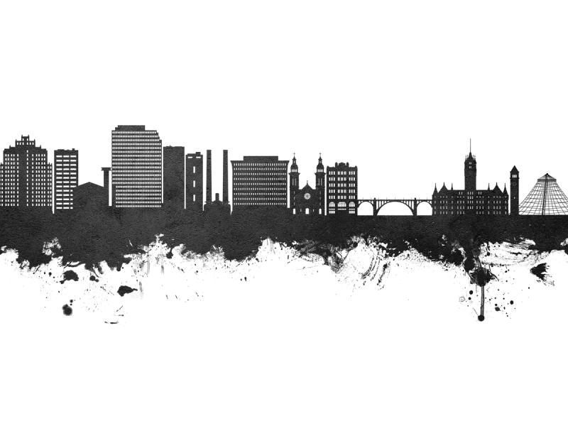 Spokane Washington Skyline Black & White wallpaper mural 100% PVC-free ...
