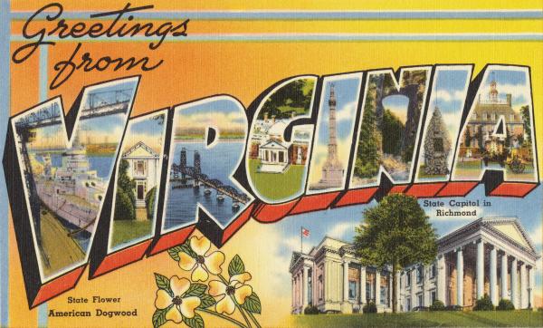 Greetings from Virginia - Screenprint Postcard wallpaper mural 100% PVC ...