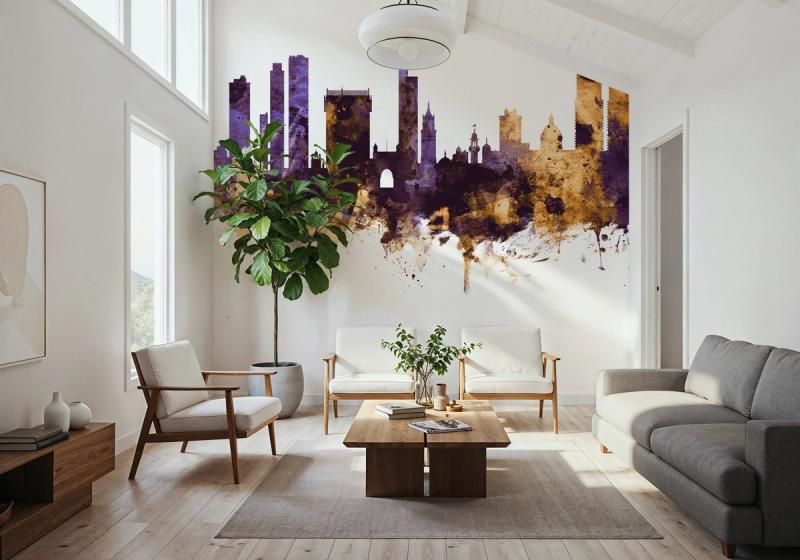 Mumbai Skyline India Bombay Purple & Gold wallpaper mural 100% PVC-free ...