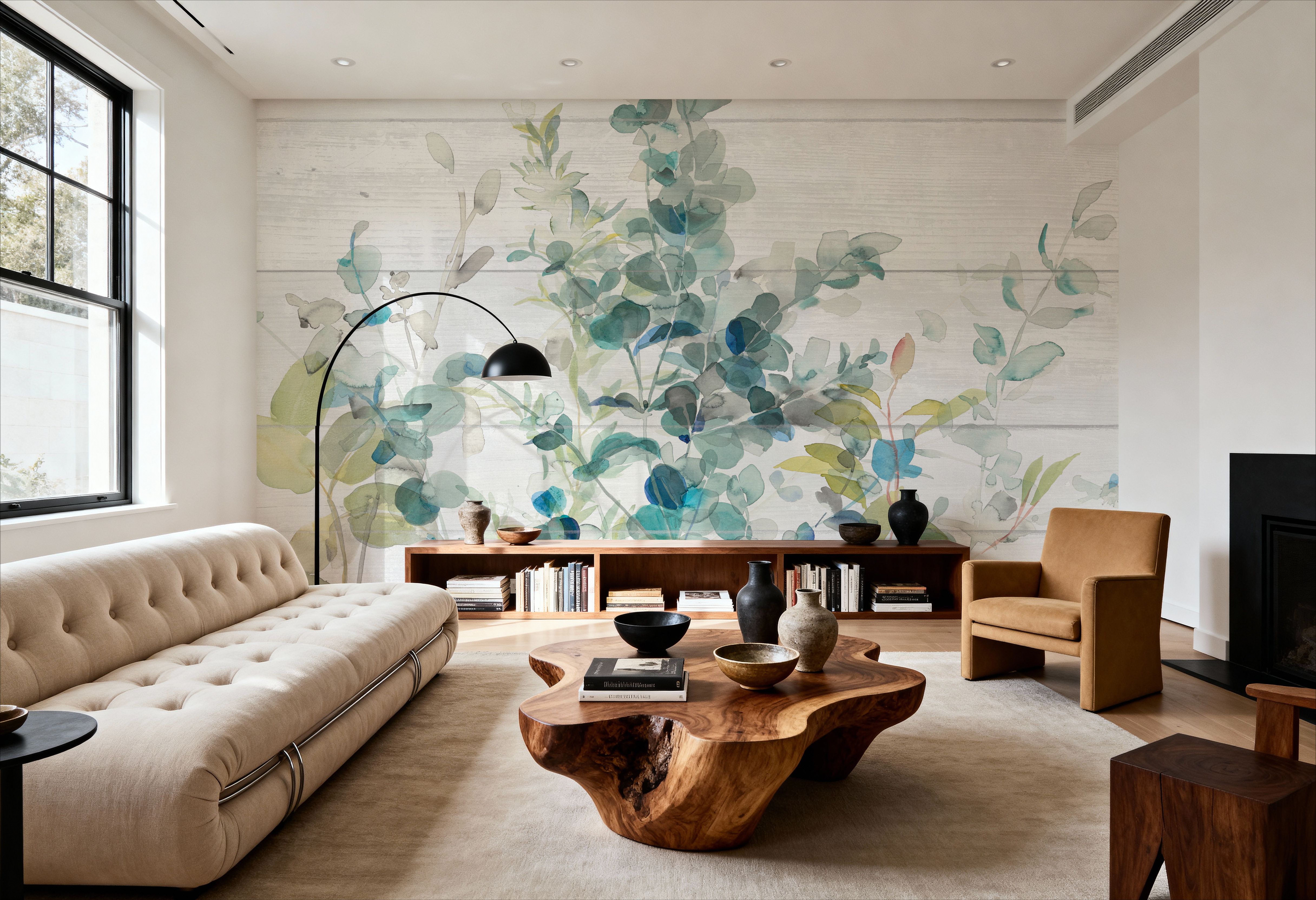 Eucalyptus I on Shiplap wallpaper mural 100% PVC-free and non-toxic