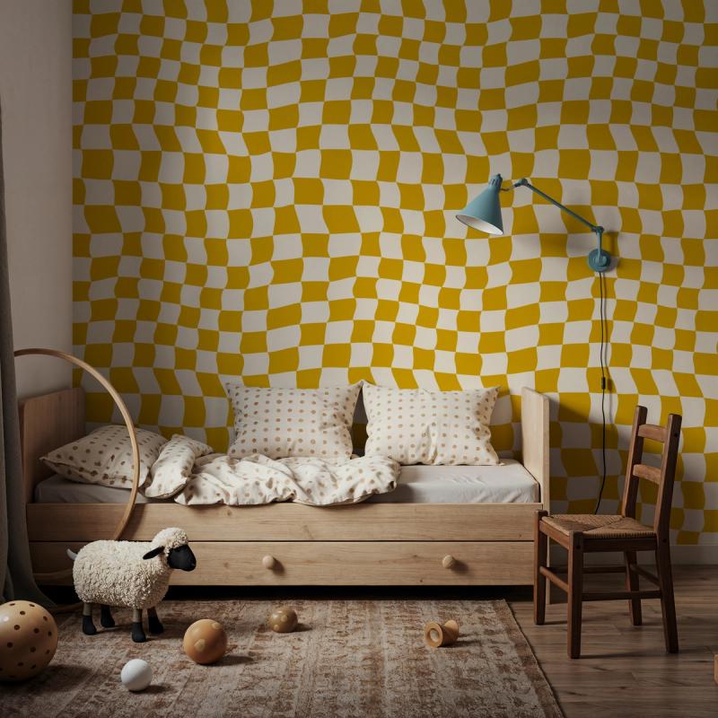 Warped Checkerboard, Sunflower wallpaper 100% PVC-free and non-toxic