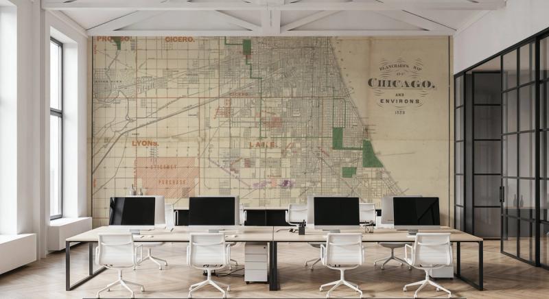 Chicago 1889 Map mural 100% PVC-fri och giftfri