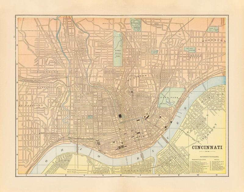Map of Cincinnati wallpaper mural 100% PVC-free and non-toxic