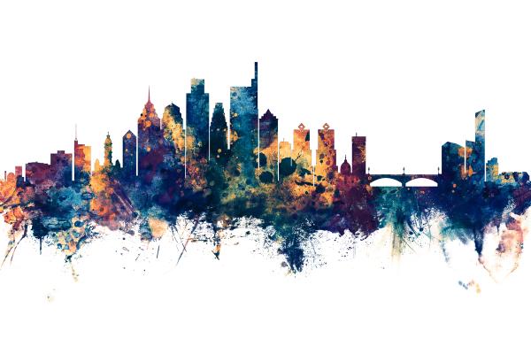 Philadelphia Skyline Blue & Bronze wallpaper mural 100% PVC-free and ...