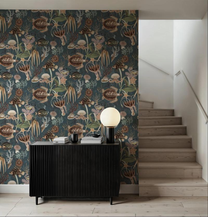 Deep Sea, Pigeon Blue wallpaper 100% PVC-free and non-toxic