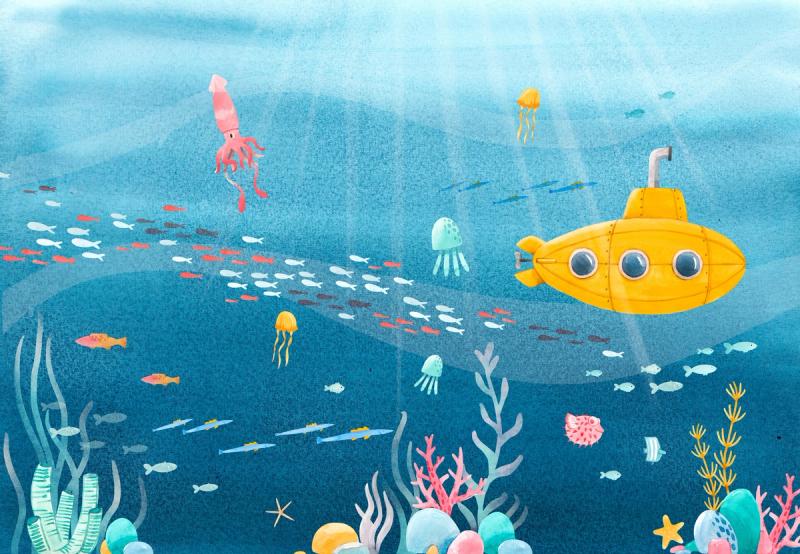 Yellow Submarine wallpaper mural 100% PVC-free and non-toxic