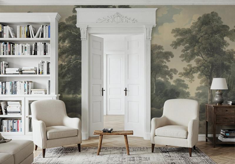 Historic Lands, Vintage Green wallpaper mural 100% PVC-free and non-toxic