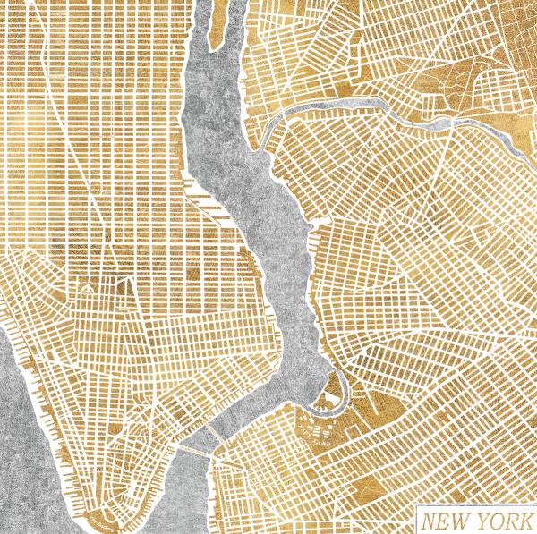 Gilded New York Map wallpaper mural 100% PVC-free and non-toxic