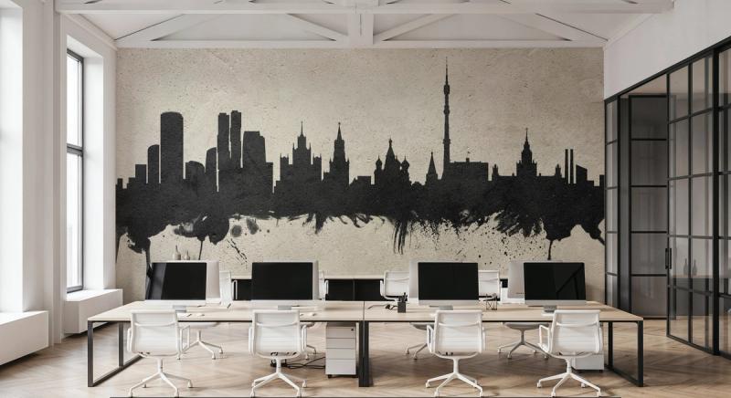 Moscow Russia Skyline Concrete wallpaper mural 100% PVC-free and non-toxic