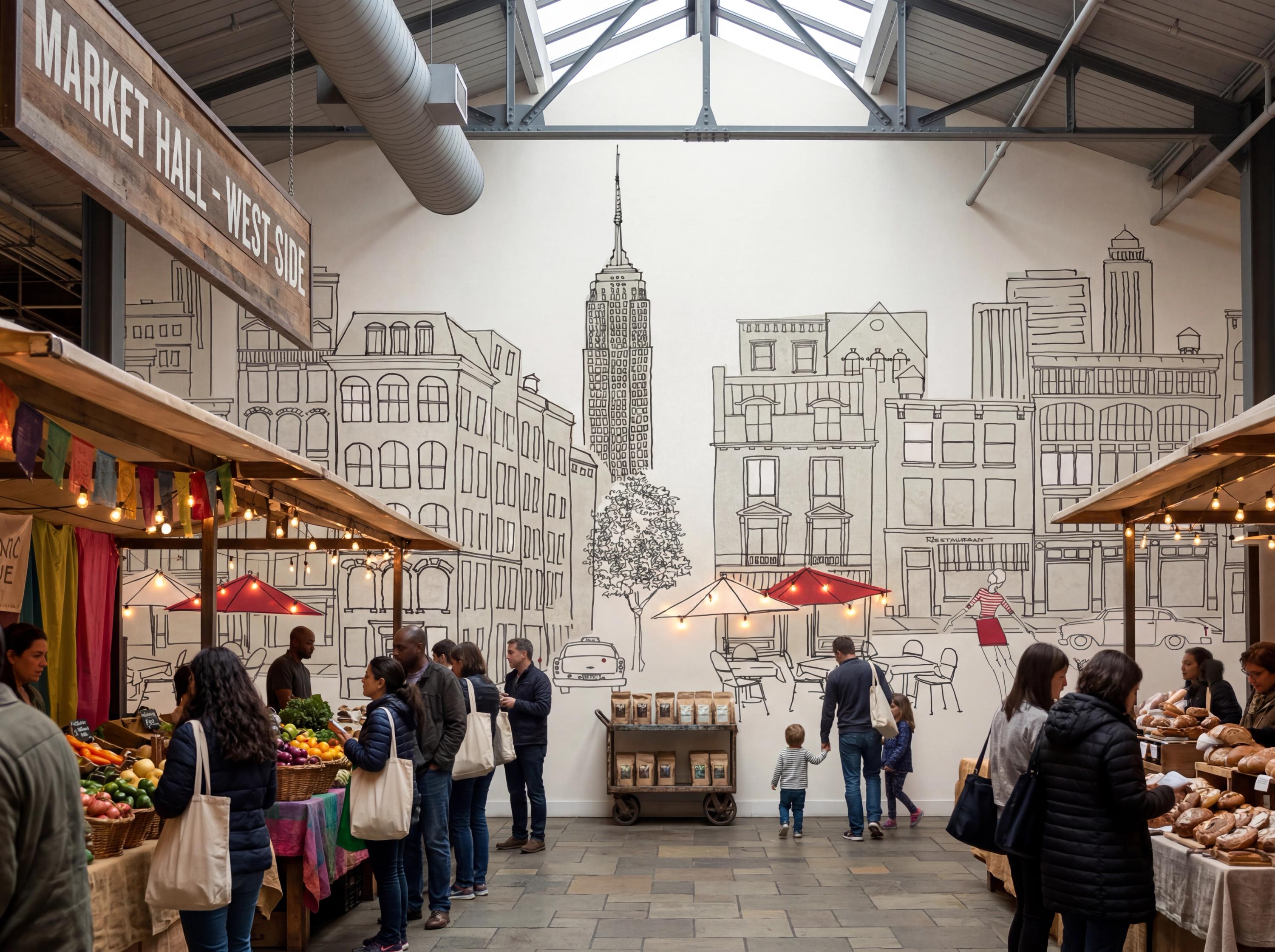 Wallpaper for market interiors – custom-sized | Wallism