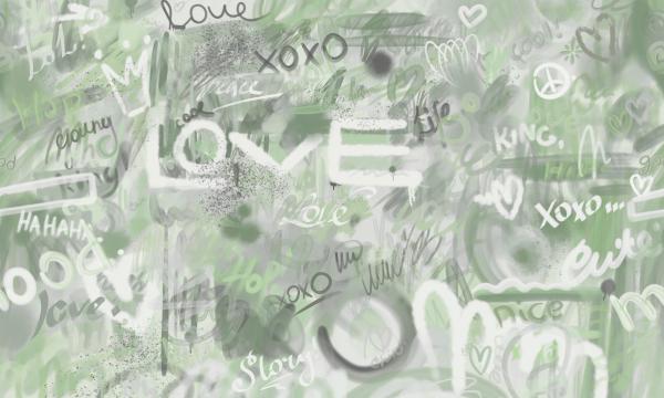 Graffiti Love, Sage wallpaper mural 100% PVC-free and non-toxic